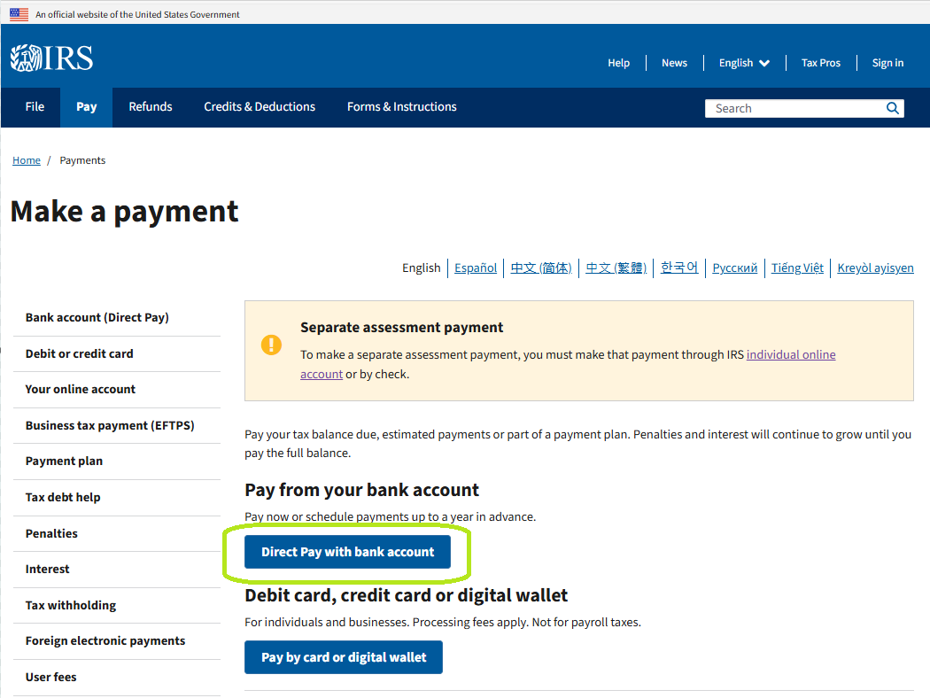 How to Pay Fderal Estimated Taxes via IRS Direct Pay (Bank Account ...