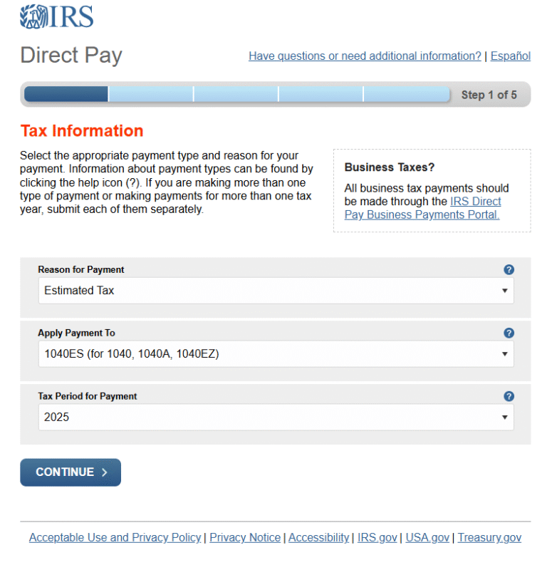 How to Pay Fderal Estimated Taxes via IRS Direct Pay (Bank Account ...