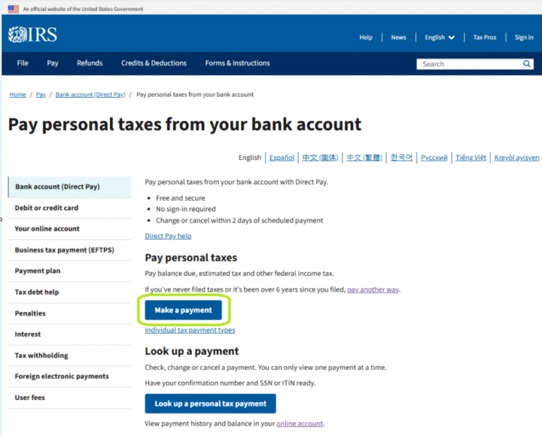 How to Pay Fderal Estimated Taxes via IRS Direct Pay (Bank Account ...