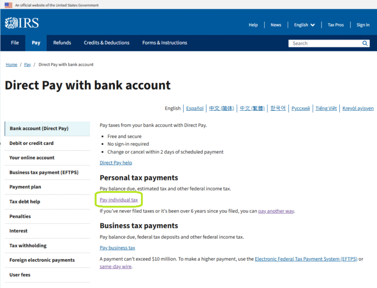 How to Pay Fderal Estimated Taxes via IRS Direct Pay (Bank Account ...